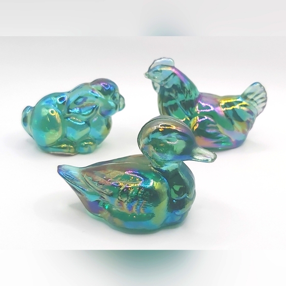 Fenton | Accents | Fenton Miniture Green Iridescent Duckchickenrabbit ...